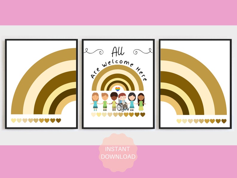 All Are Welcome Here Diversity Rainbow Art Posterinclusive - Etsy