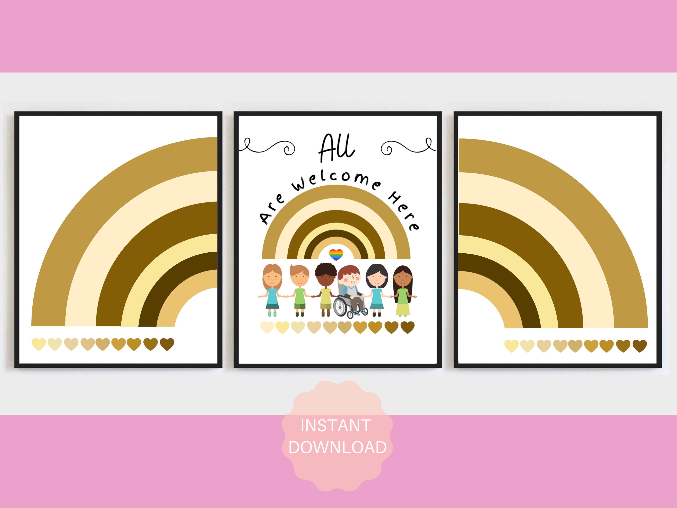 All Are Welcome Here Diversity Rainbow Art Posterinclusive - Etsy