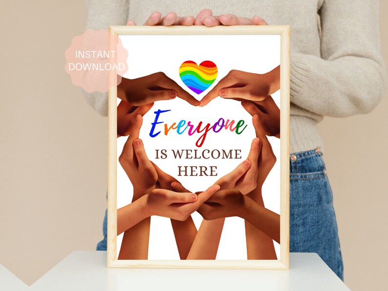 Everyone is Welcome Here Diversity Poster, Holding Hands Social Worker ...