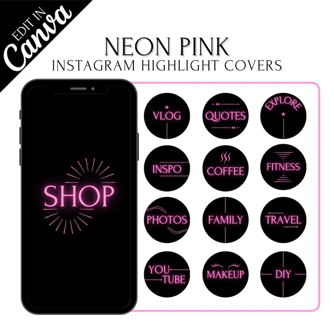 Instagram Highlight Covers Neon Pink, Highlight Covers for Instagram ...