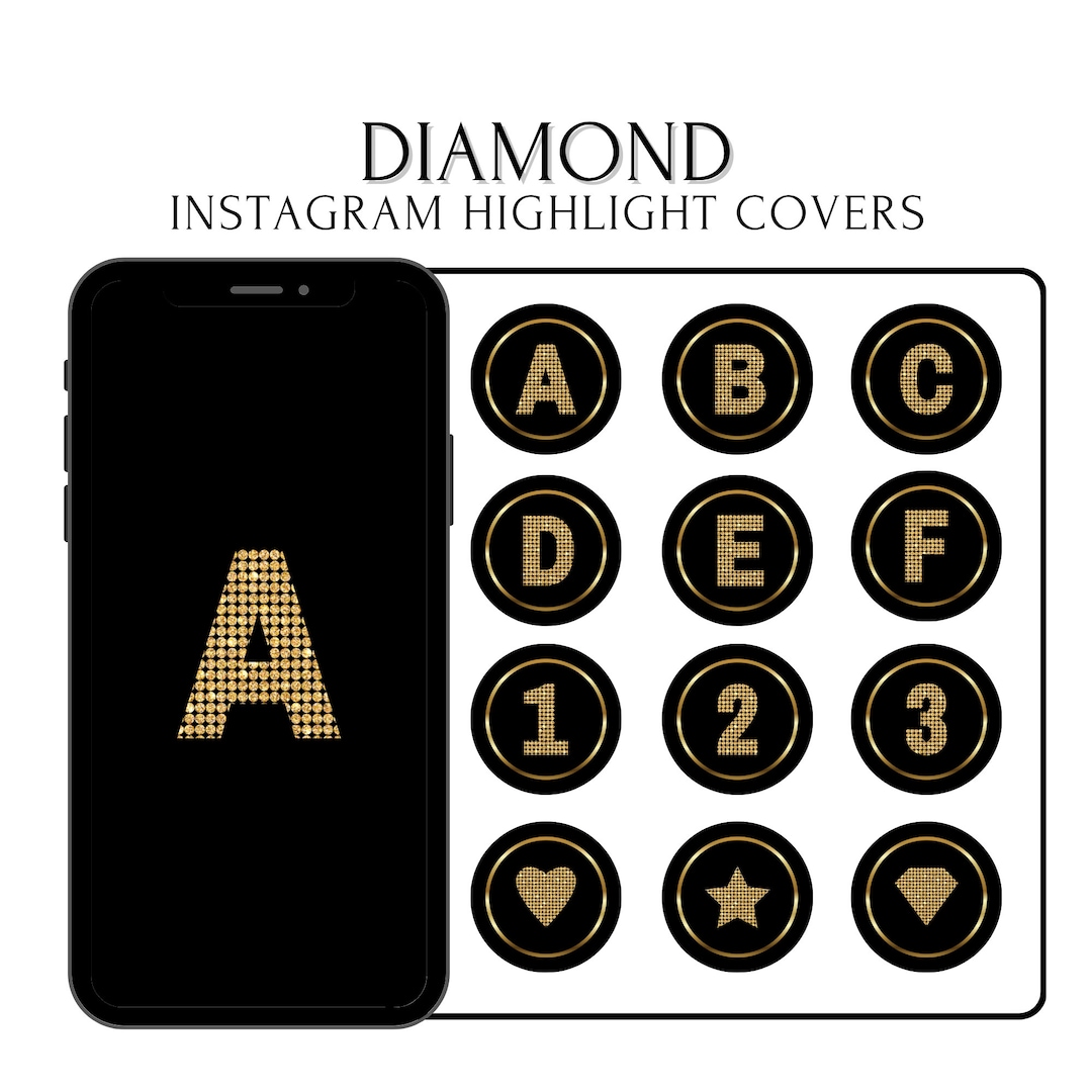 Instagram Letters Highlight Covers, Alphabet PNG Yellow Diamonds, Gold ...