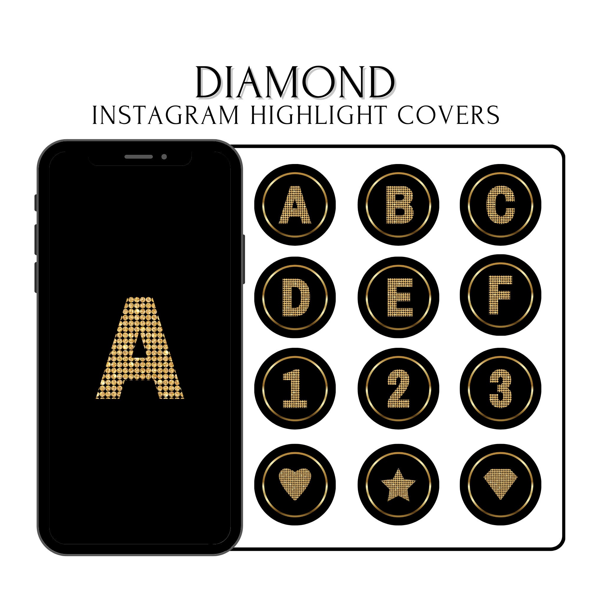 Instagram Letters Highlight Covers, Alphabet PNG Yellow Diamonds, Gold ...