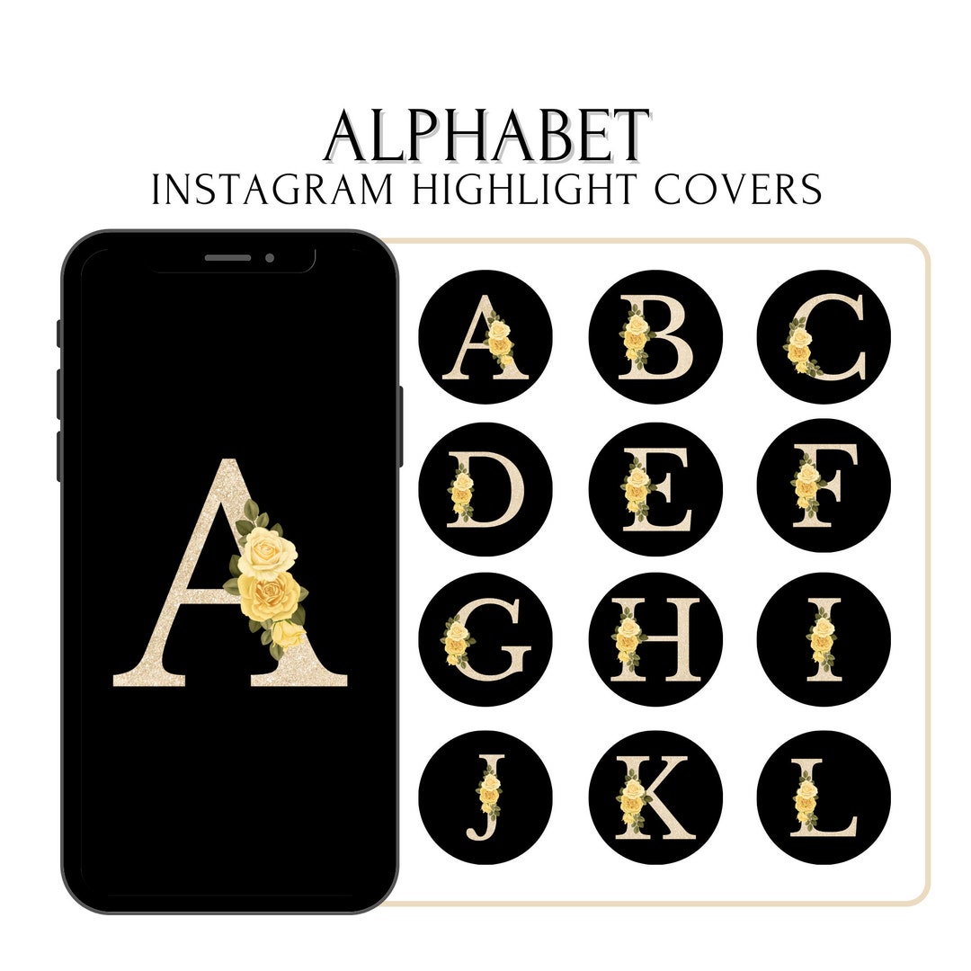 Gold Instagram Letters, Instagram Highlight Covers, Gold Letters, Floral Alphabet Highlight ...