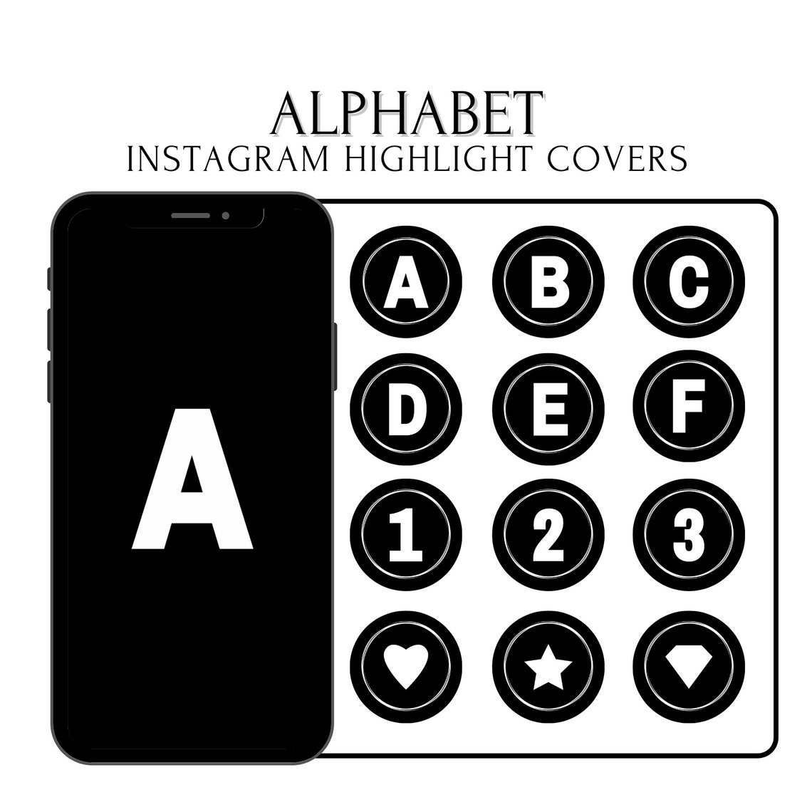 Instagram Letters Highlight Covers, Black and White English Alphabet ...