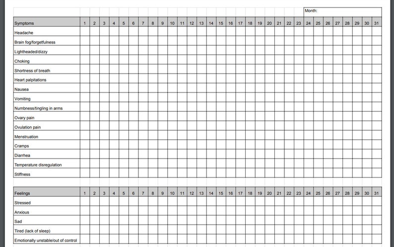 Monthly Symptom Tracker Printable PDF - Etsy