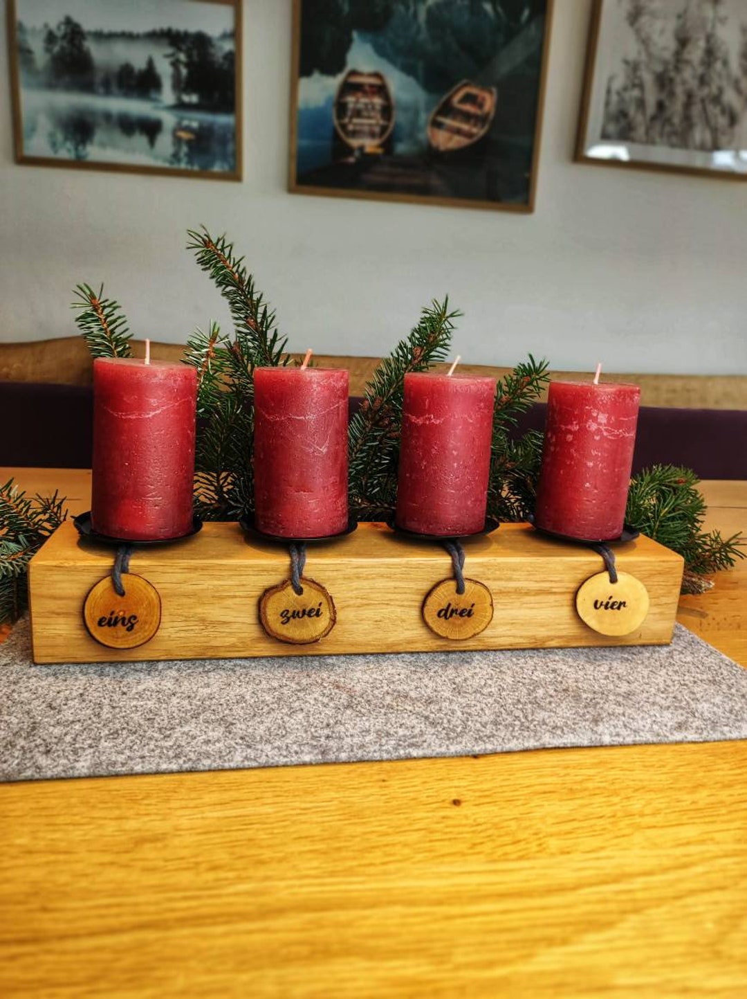 Advent Wreath Oak Beams Tree Slices Advent Board Solid - Etsy