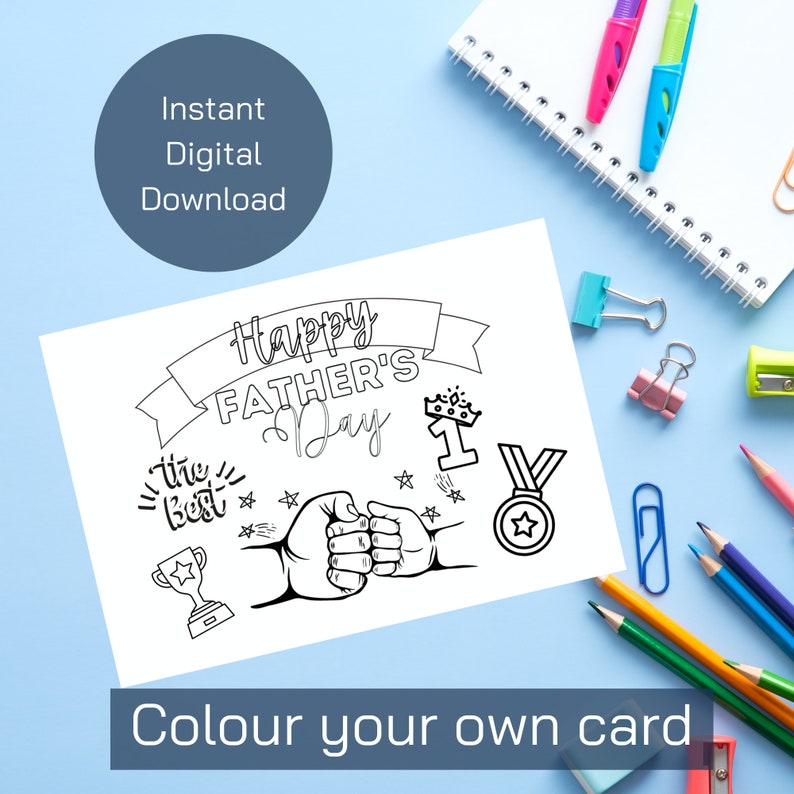 Printable Father's Day Card Colour Your Own Card Digital Dad Activity ...