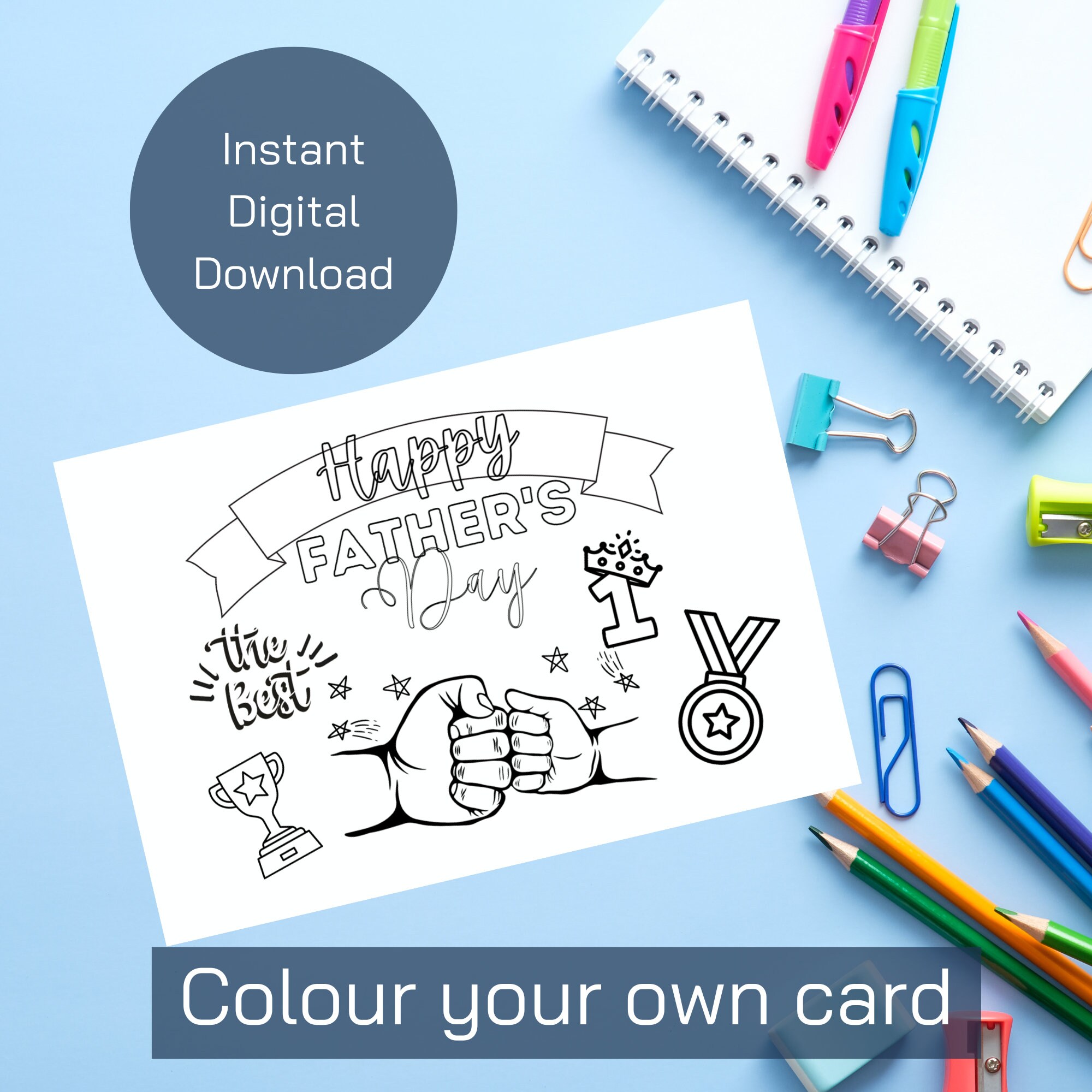 Printable Father's Day Card Colour Your Own Card Digital Dad Activity ...