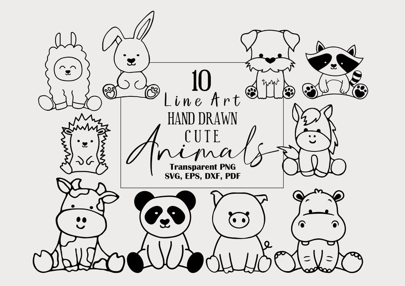 Cute Animals Bundle SVG for Cut File Animals Outline Svg - Etsy
