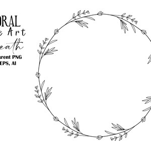 Floral Line Art Wreath SVG, Hand Drawn Wreath, Line Art SVG, Botanical ...