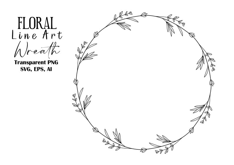 Floral Line Art Wreath SVG, Hand Drawn Wreath, Line Art SVG, Botanical ...