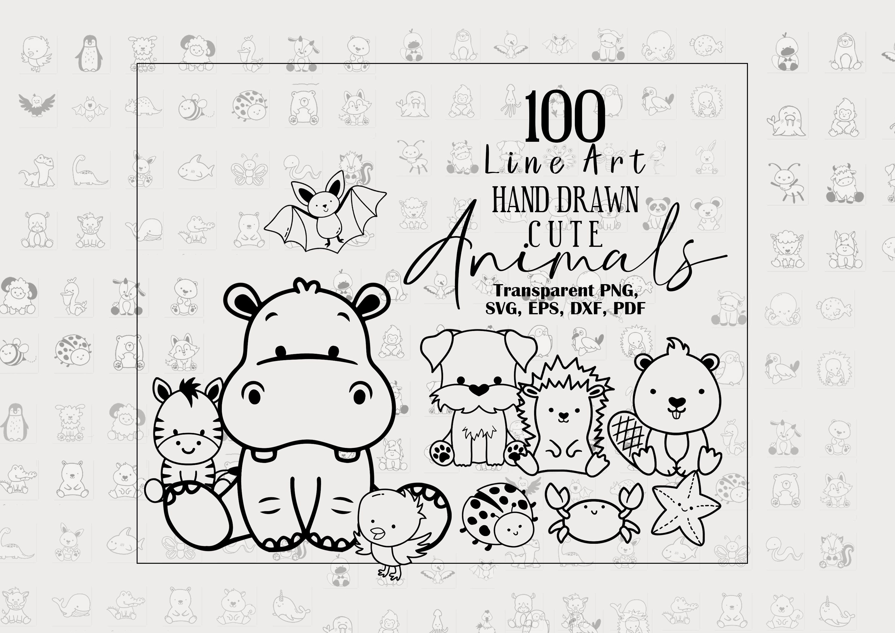 100 Animal Doodle Svg Bundle, Safari Farm Animal Svg, Baby Animal Svg ...