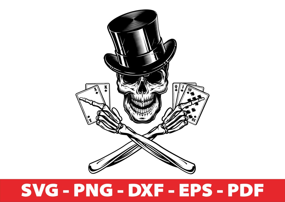 Skull Gambler Svg, Royal Flush Svg, Playing Cards Svg, Skeleton Gambler ...