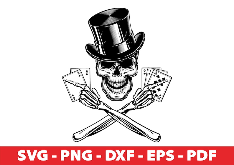 Skull Gambler Royal Flush SVG: Skeleton Tattoo Clipart (digital ...