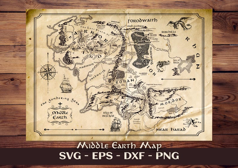 Middle Earth Map Svg, Laser Engraving Cnc Cut File, Dxf, Eps, Png ...