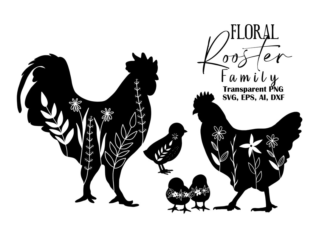 Floral Rooster Family Svg Chicken Svg Floral Farm Animals - Etsy