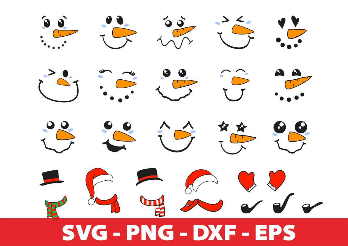 Snowman Faces Svg Christmas Snowman Svg Bundle Holiday - Etsy