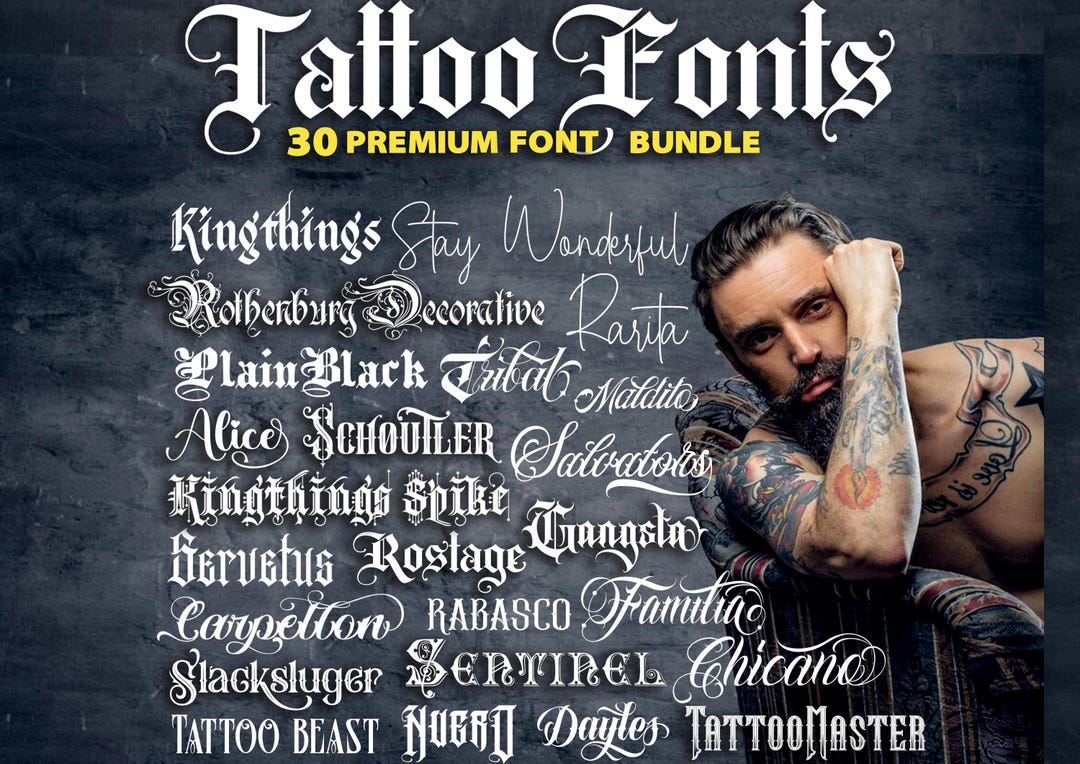 30 Premium Tattoo Fonts Bundle, Procreate Font, Custom Tattoo Designs ...
