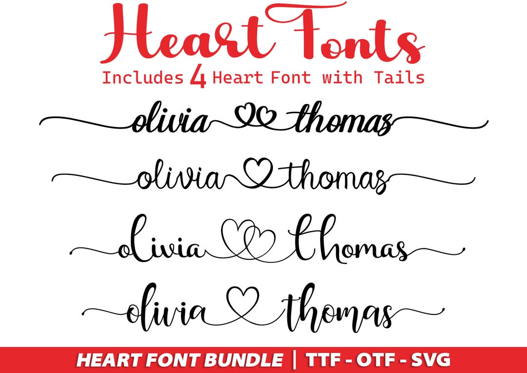 Heart Script Font, Calligraphy Font, SVG, Fonts With Hearts, Font With Tails, Fonts for Cricut ...