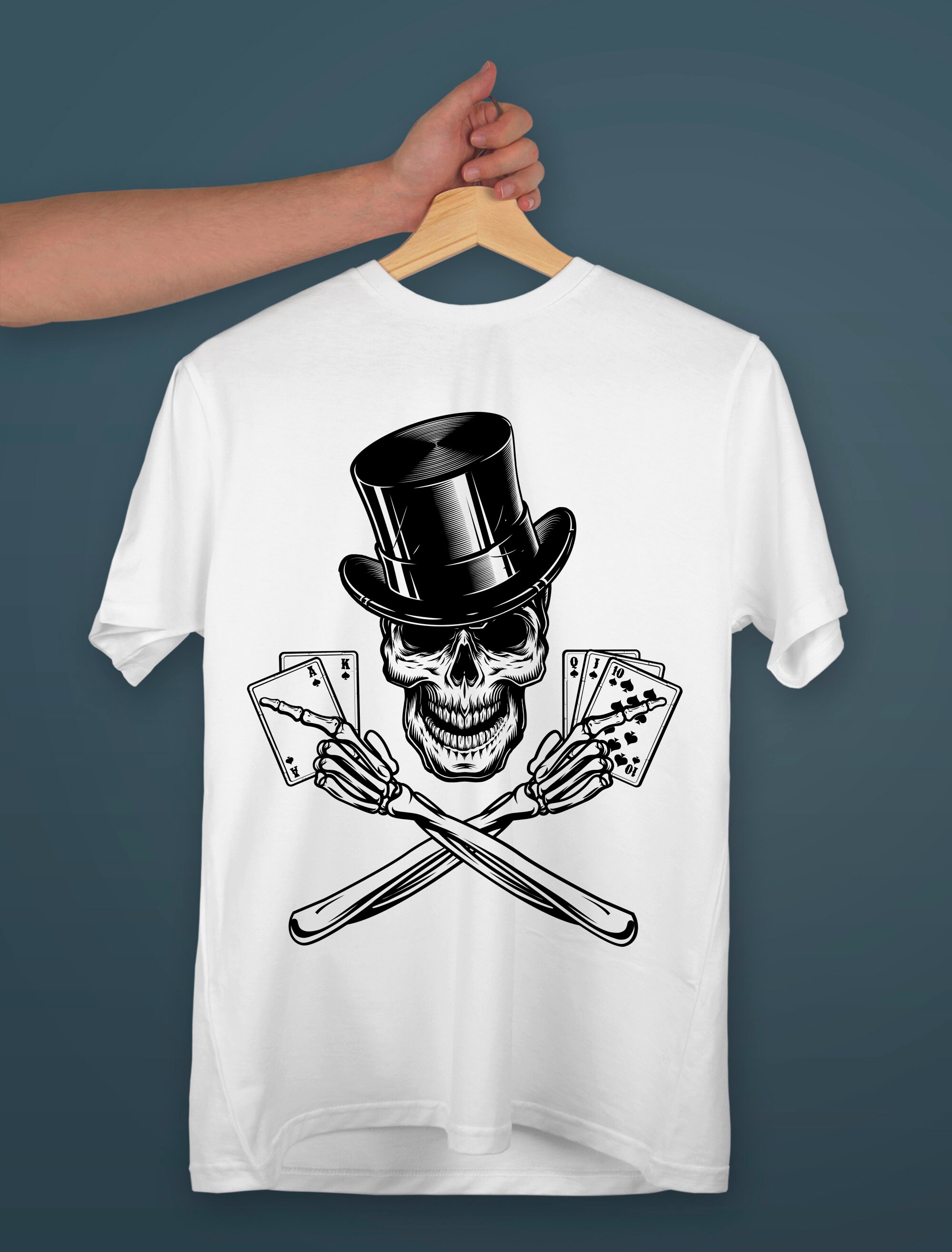 Skull Gambler Royal Flush SVG: Skeleton Tattoo Clipart (digital ...