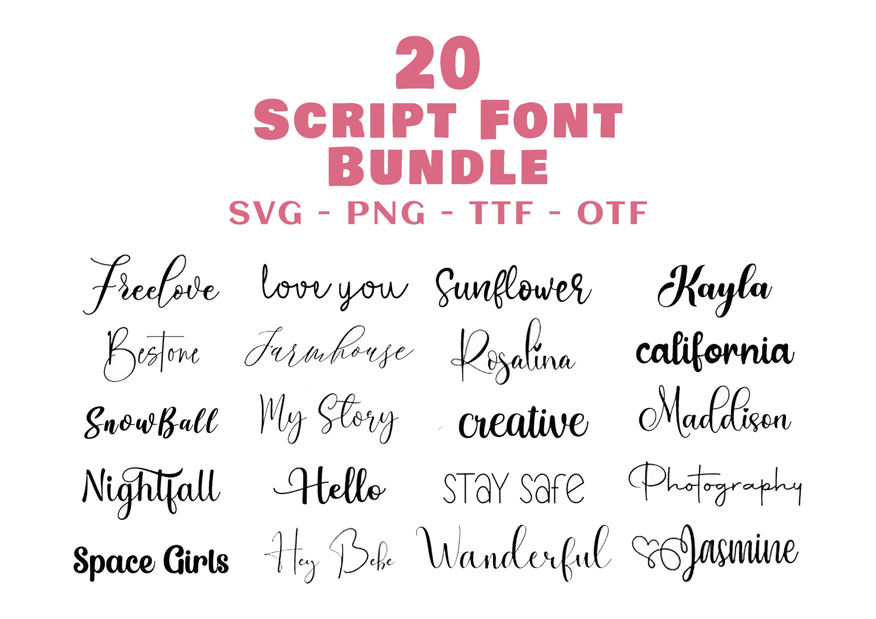 Script Font Bundle, Font Bundle TTF Svg Heart Font, Cursive Fonts ...