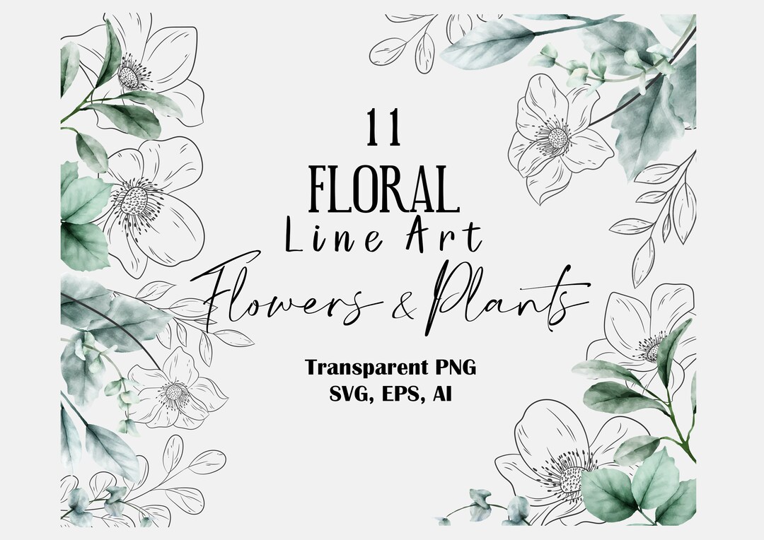 Floral Line Art SVG, Botanical Line Art Clipart, Hand Drawn Vector ...