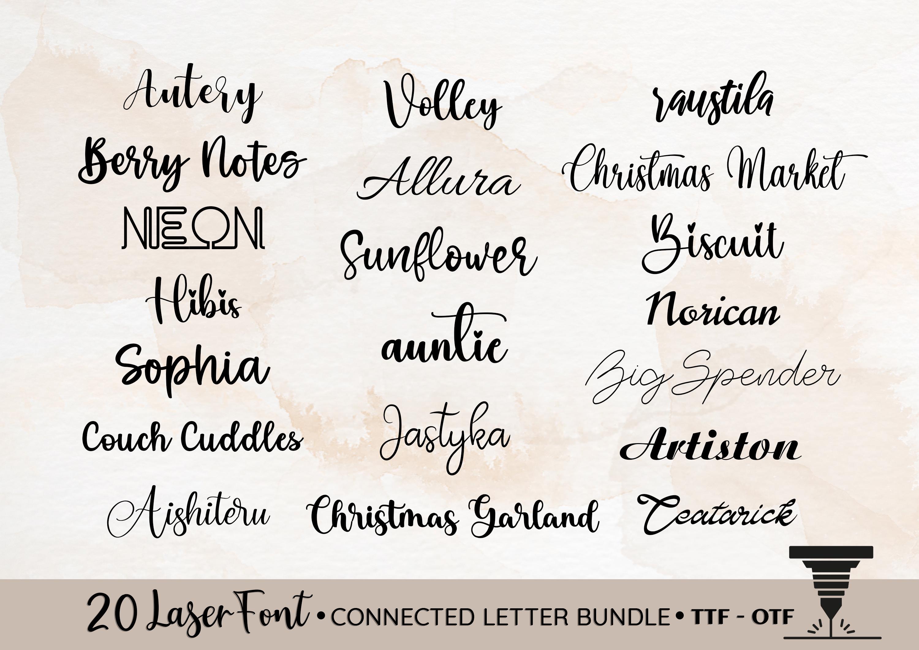 Laser Font Bundle, 20 Connected Letter Fonts, Plotter, Cricut ...