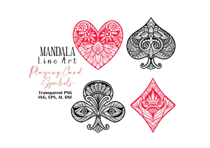 Trajes de naipes Mandala SVG, Png, Eps, Dxf, Símbolos de naipes Vector ...