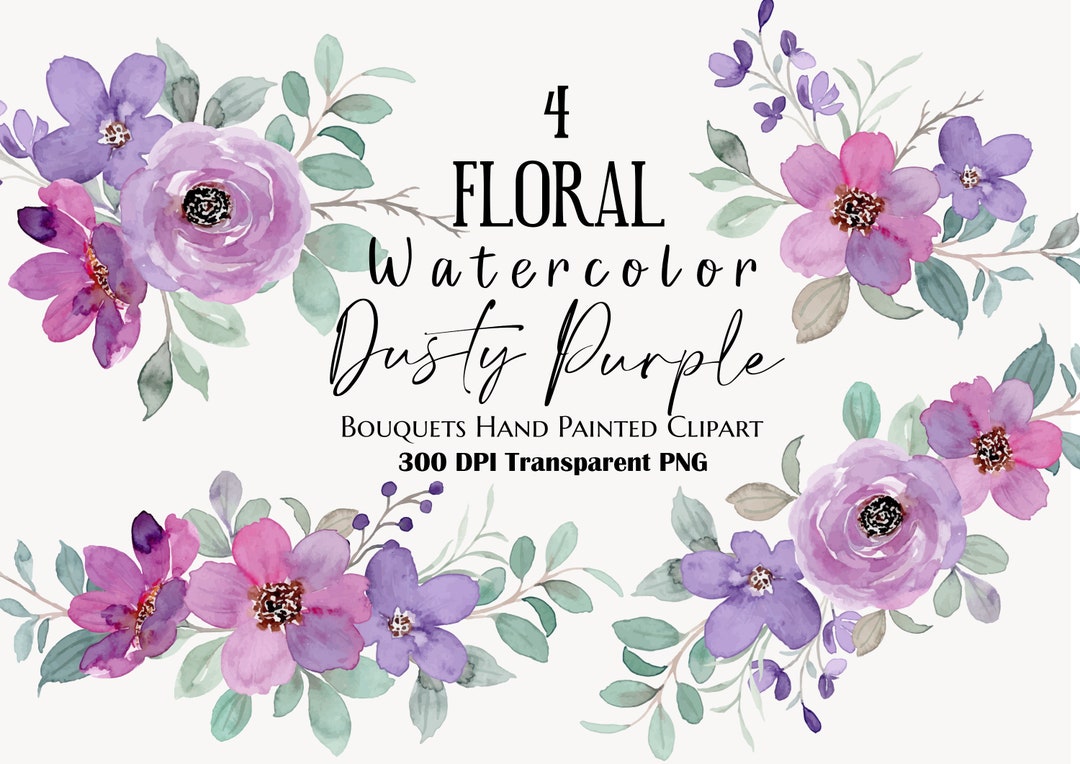 Purple Watercolor Floral Clipart: Spring Flowers PNG (digital Download ...