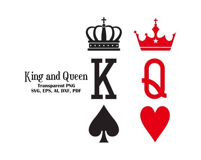 King and Queen Playing Card SVG PNG: Spades Hearts Valentine Couple ...