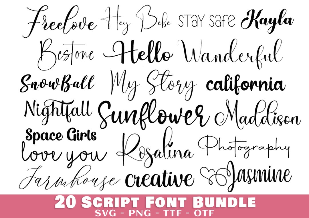 Script Font Bundle, Font Bundle TTF Svg Heart Font, Cursive Fonts ...