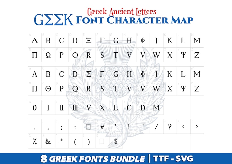 Greek Font Bundle, Greek Alphabet SVG, Greek Ancient Letters, Greek ...