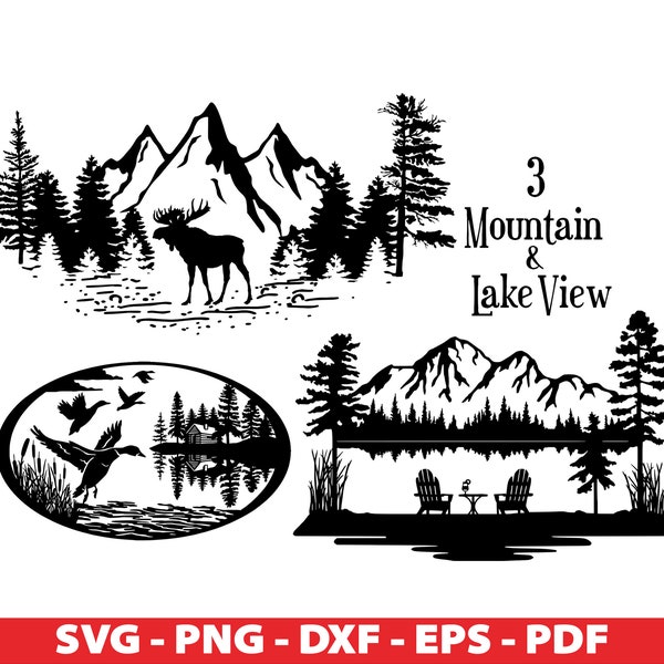 Lake Scene Silhouette Svg - Etsy