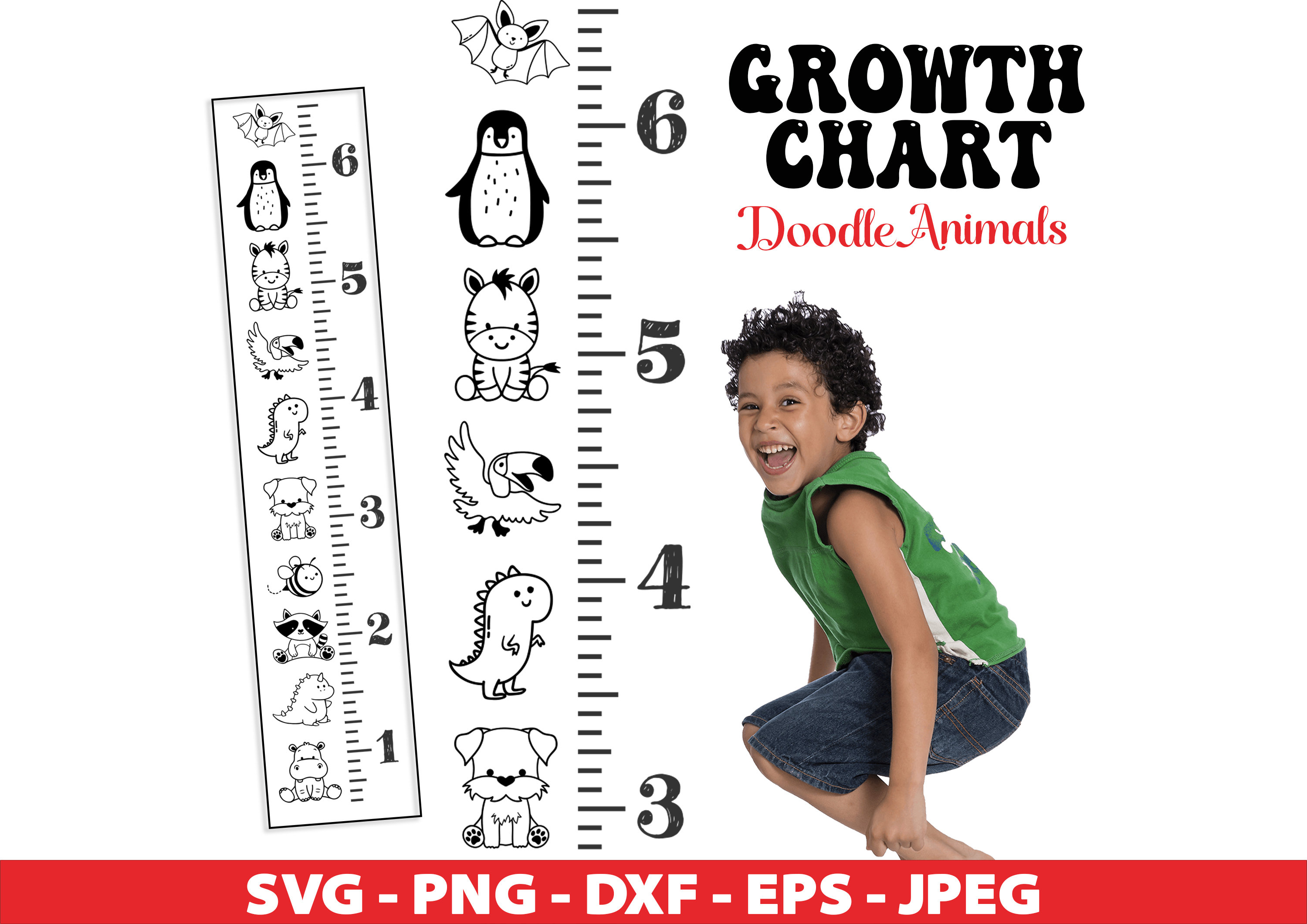 Growth Chart Svg, Doodle Animal Growth Chart Ruler, Nursey Wall Ruler ...