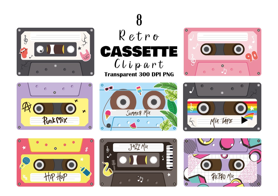 Retro Cassette Tape Clipart Mixtape Classic Cassette Tape - Etsy