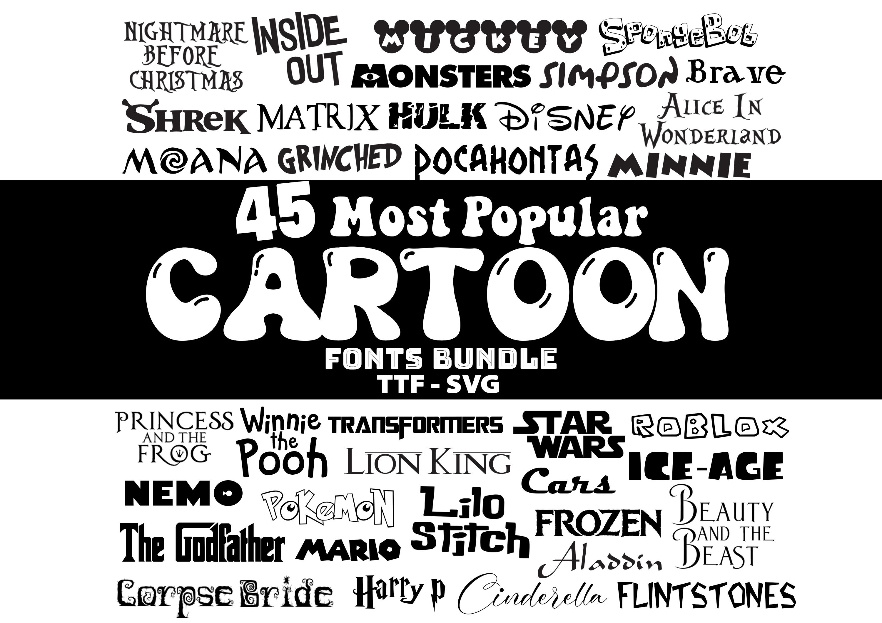 Cartoon Font Bundle 45 Font SVG TTF Font for Cricut Silhouette Cutting ...