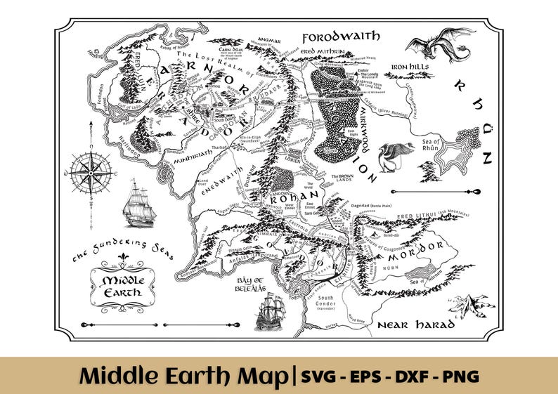Middle Earth Map Svg, Laser Engraving Cnc Cut File, Dxf, Eps, Png ...