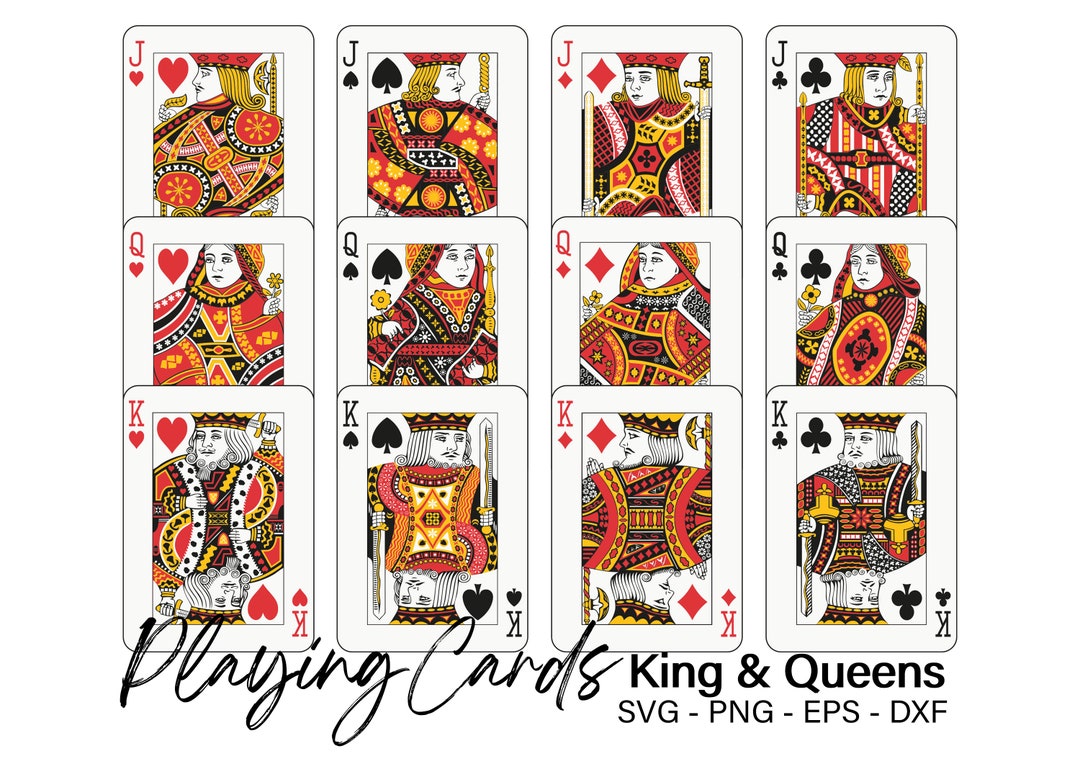 Playing Cards Svg, King and Queen Svg Bundle, Queen of Hearts, King of ...