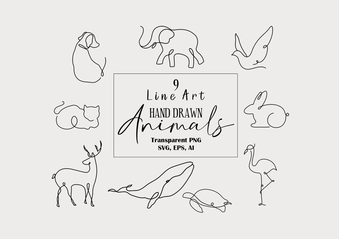 9 Animals Bundle SVG for Cut File, Minimalist Hand Drawn Animals ...