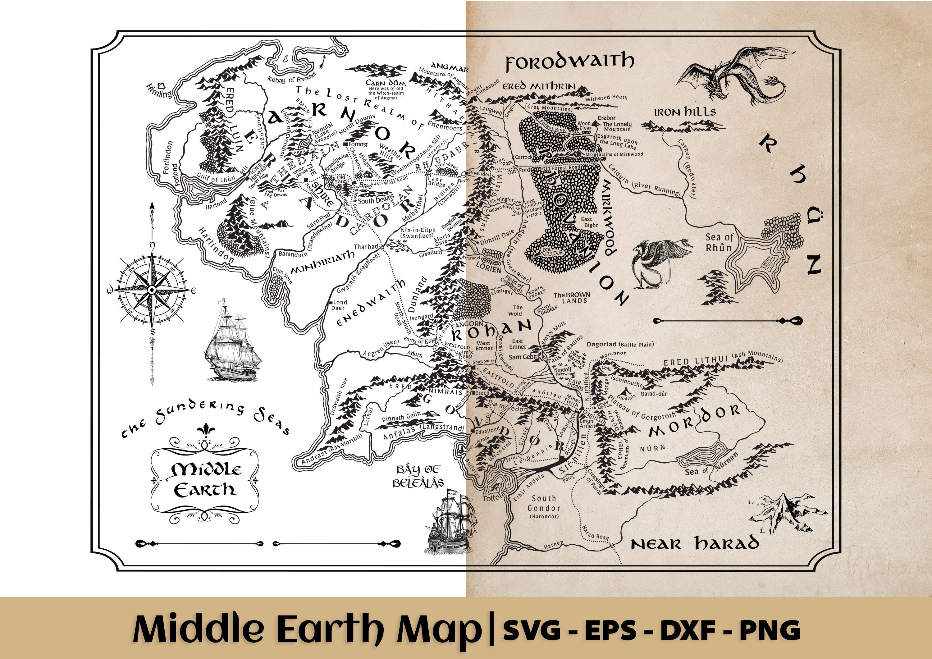 Middle Earth Map Svg, Laser Engraving Cnc Cut File, Dxf, Eps, Png ...