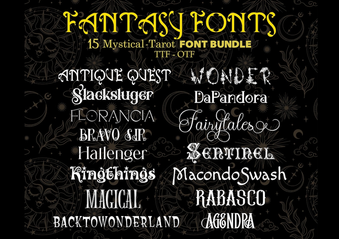 Fantasy Font Bundle, 15 Mystic Font, Celestial Font, Halloween Font ...