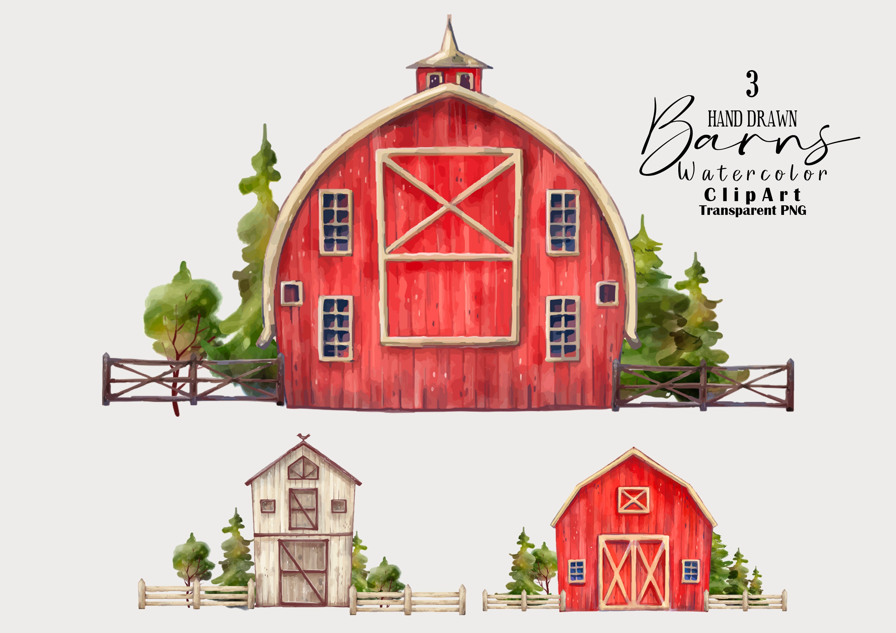 Watercolor House Clipart, Farmhouse Clipart, Farm Barns Clipart Png ...