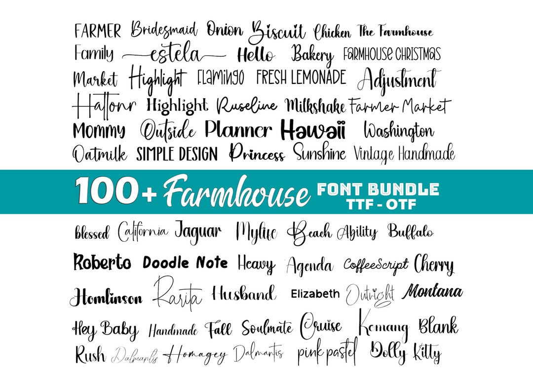 The Ultimate 100 Farmhouse Fonts Bundle, Cursive Font, Canva Font ...