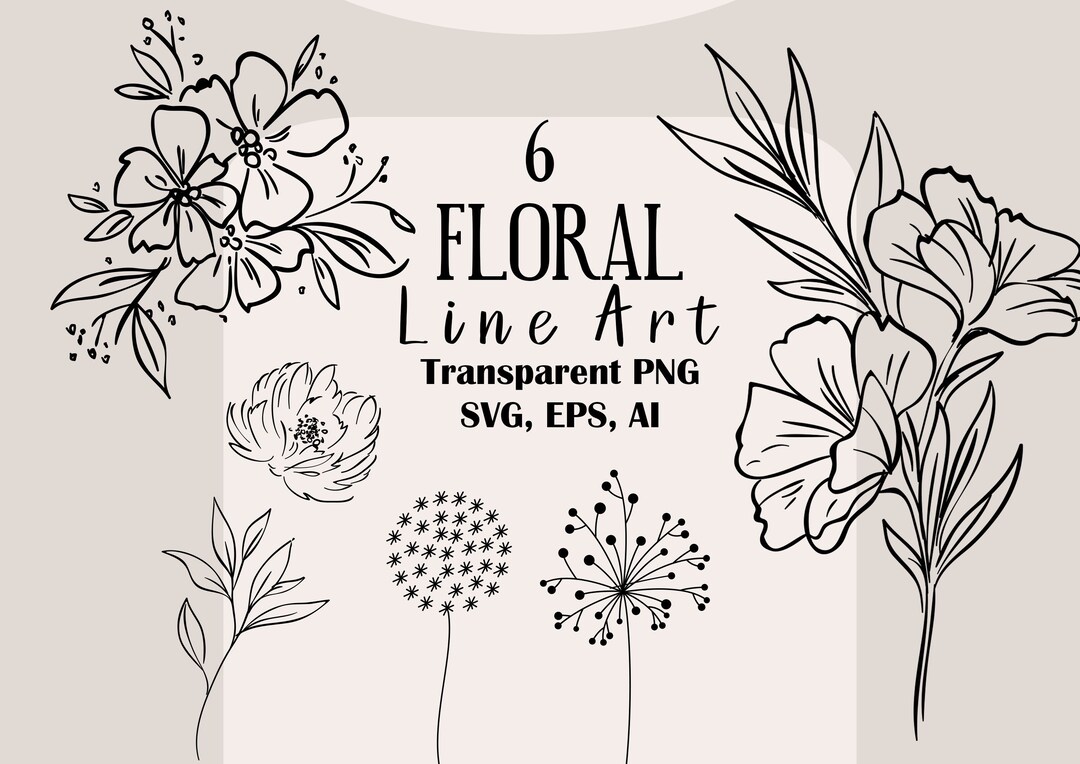 Floral Line Art SVG Outline Flower Clipart Hand Drawn Vector - Etsy