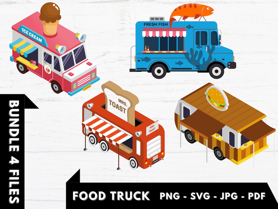 Food Truck Bundle Clipart 4 in 1: Svg, Png, Pdf, Jpg | Icecream ...