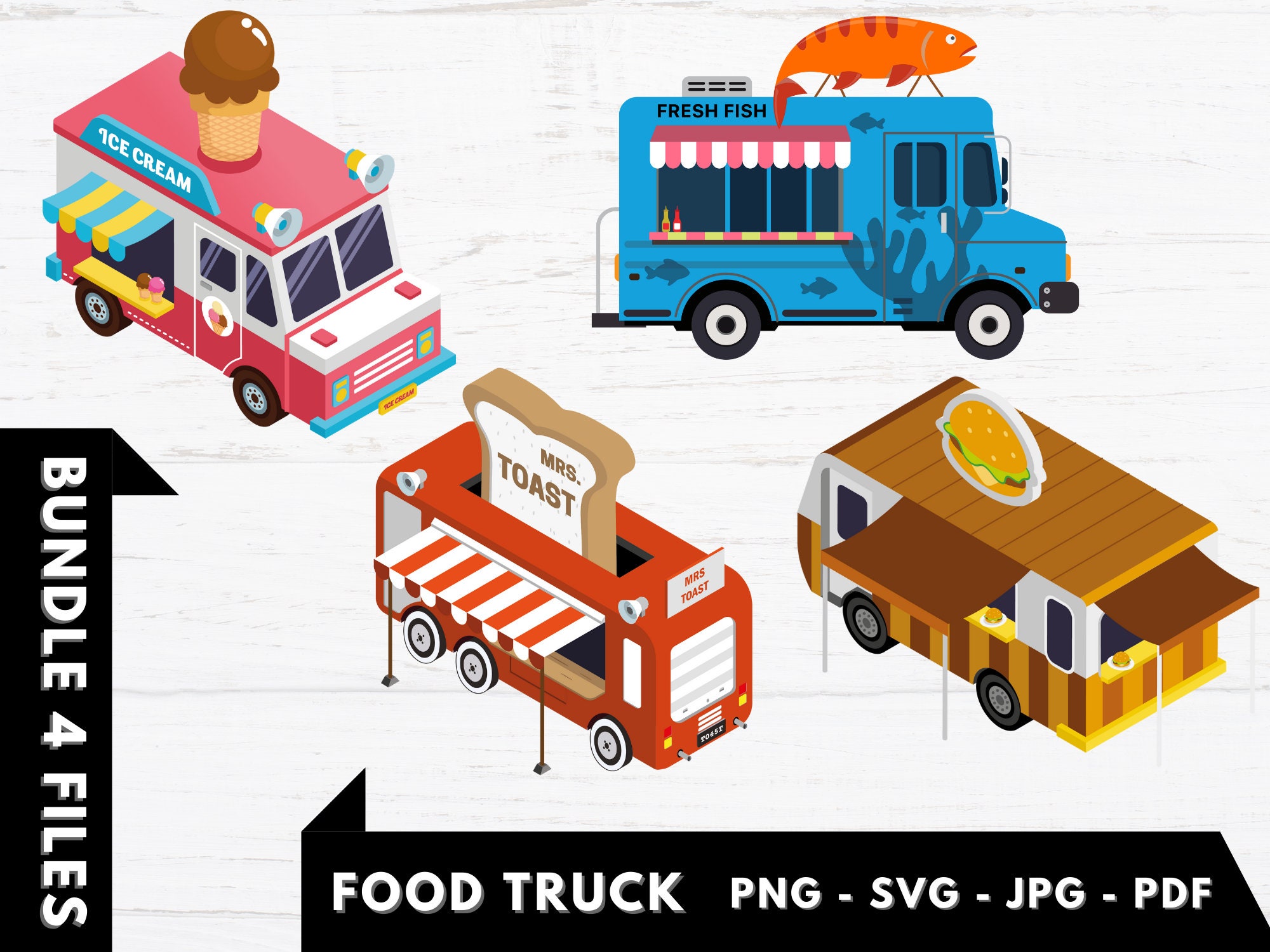 Food Truck Bundle Clipart 4 in 1: Svg, Png, Pdf, Jpg | Icecream ...