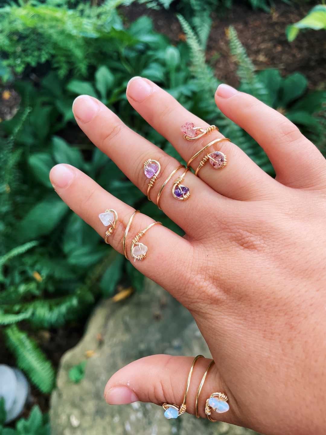 Adjustable Wire Wrapped Crystal Rings - Etsy