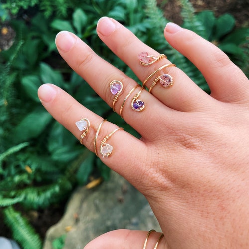 Adjustable Wire Wrapped Crystal Rings - Etsy