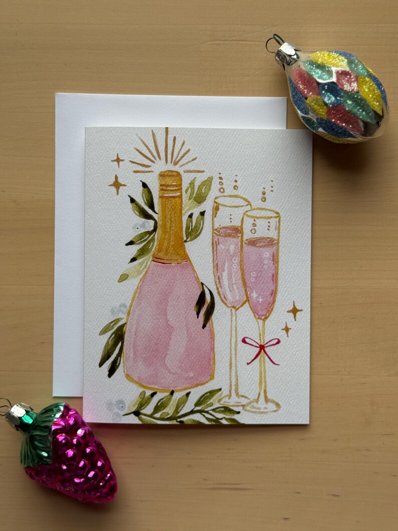 Pink Champagne Card · New Year Card · Celebration Congrats Card ...