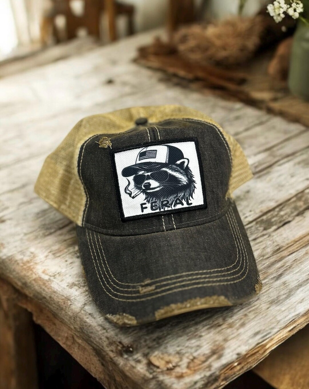 Feral Vintage Washed Hat, Wild One Hat, Funny Racoon Vintage Hat, Cute ...